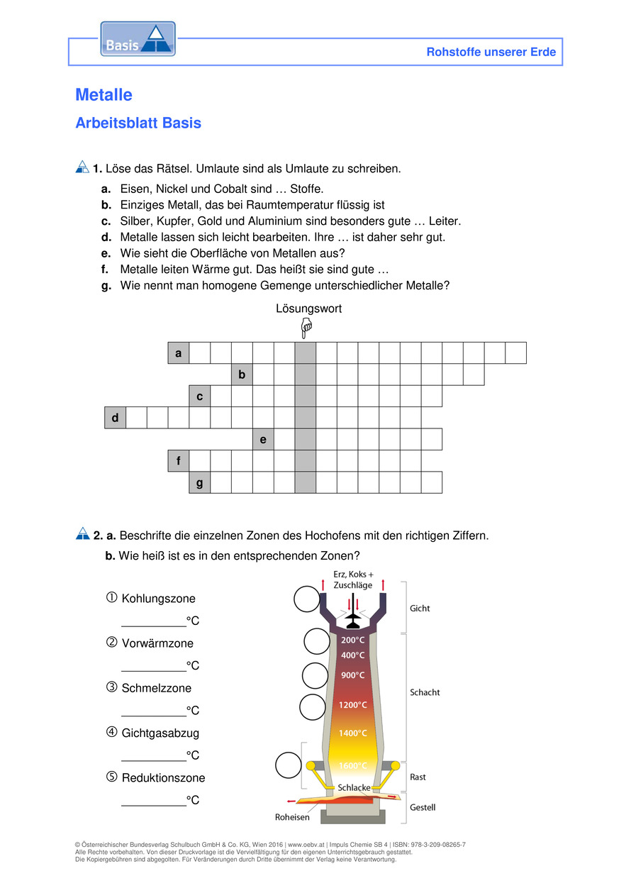 Metalle Arbeitsblatt | öbv