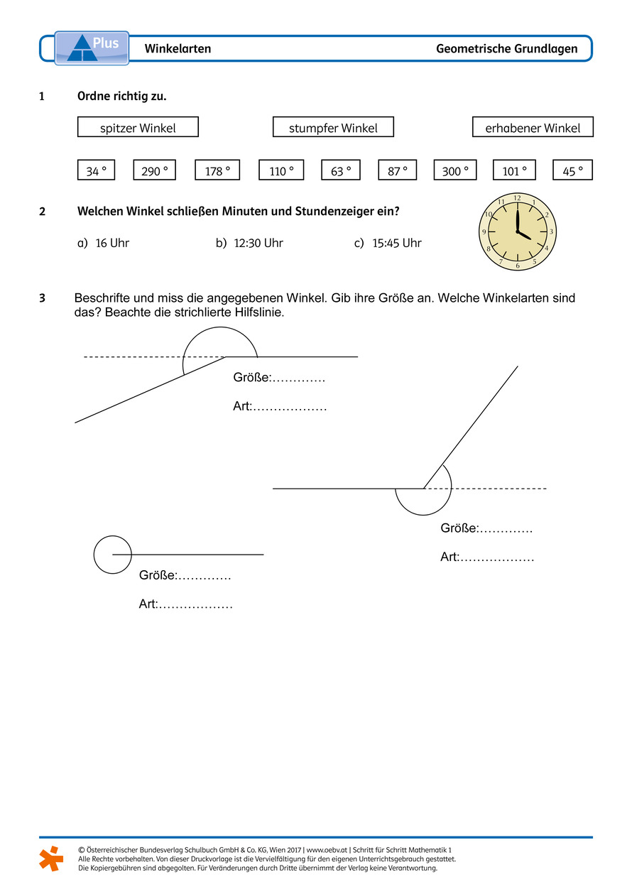 Winkelarten Arbeitsblatt | öbv